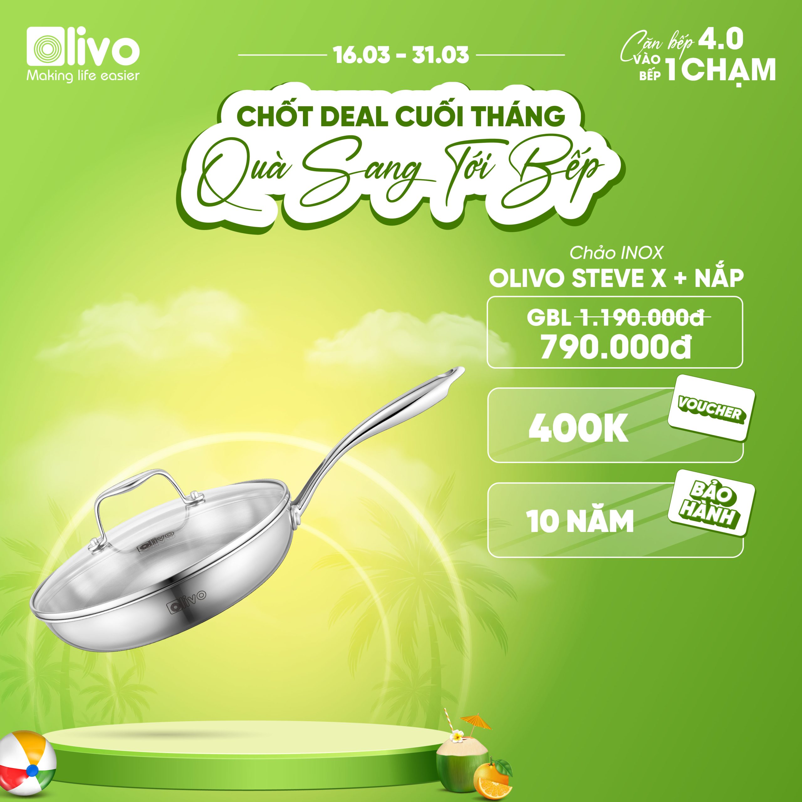 CHẢO INOX OLIVO STEVE X - Chống Dính Tự Nhiên, Đáy 4 Lớp, Đường Kính ...